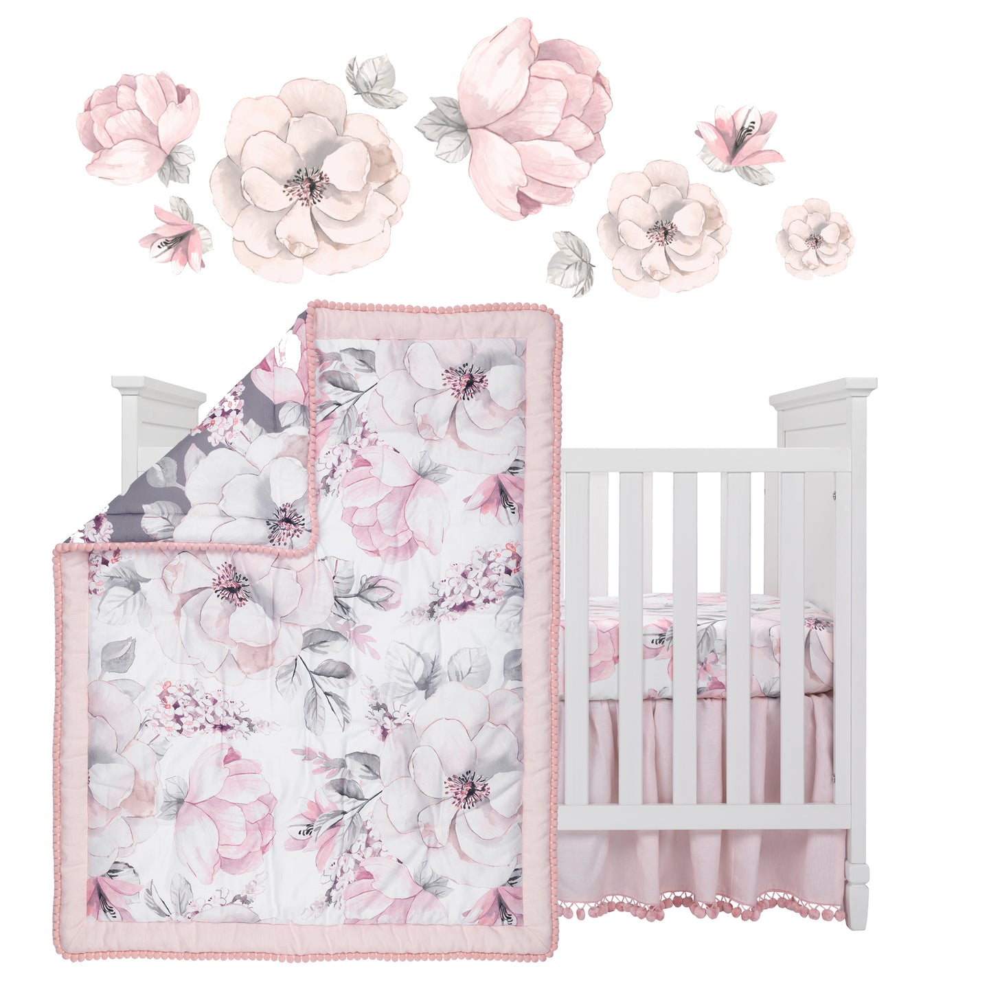 Signature Botanical Baby Watercolor Floral 4-Piece Crib Bedding Set ...
