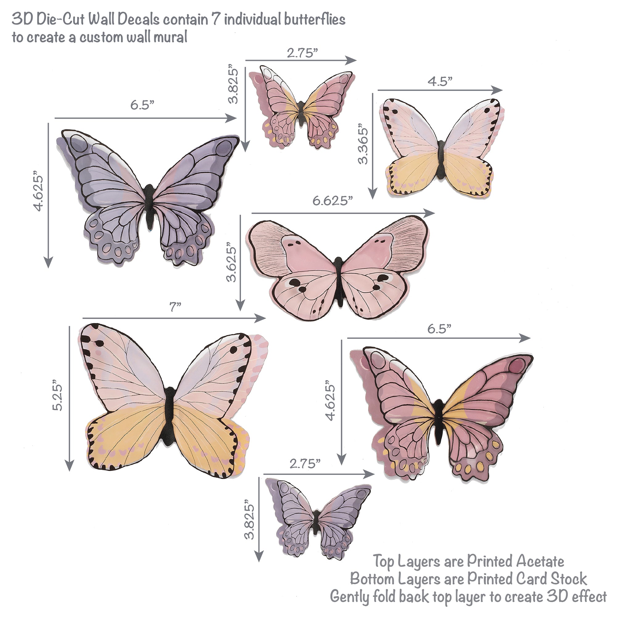 Butterfly Dreams 3-Dimensional Wings Colorful Wall Decals/Stickers ...