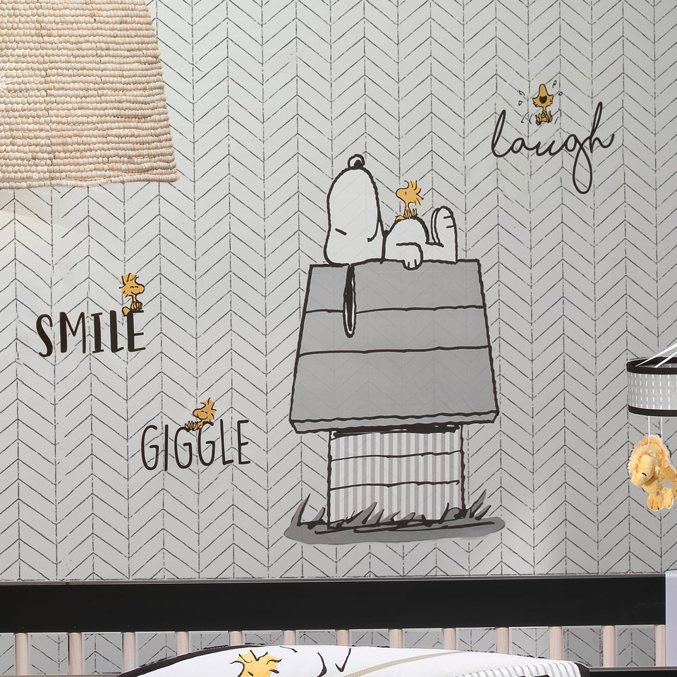 Classic Snoopy with Woodstock & Dog House Black/Gray Wall Decals ...