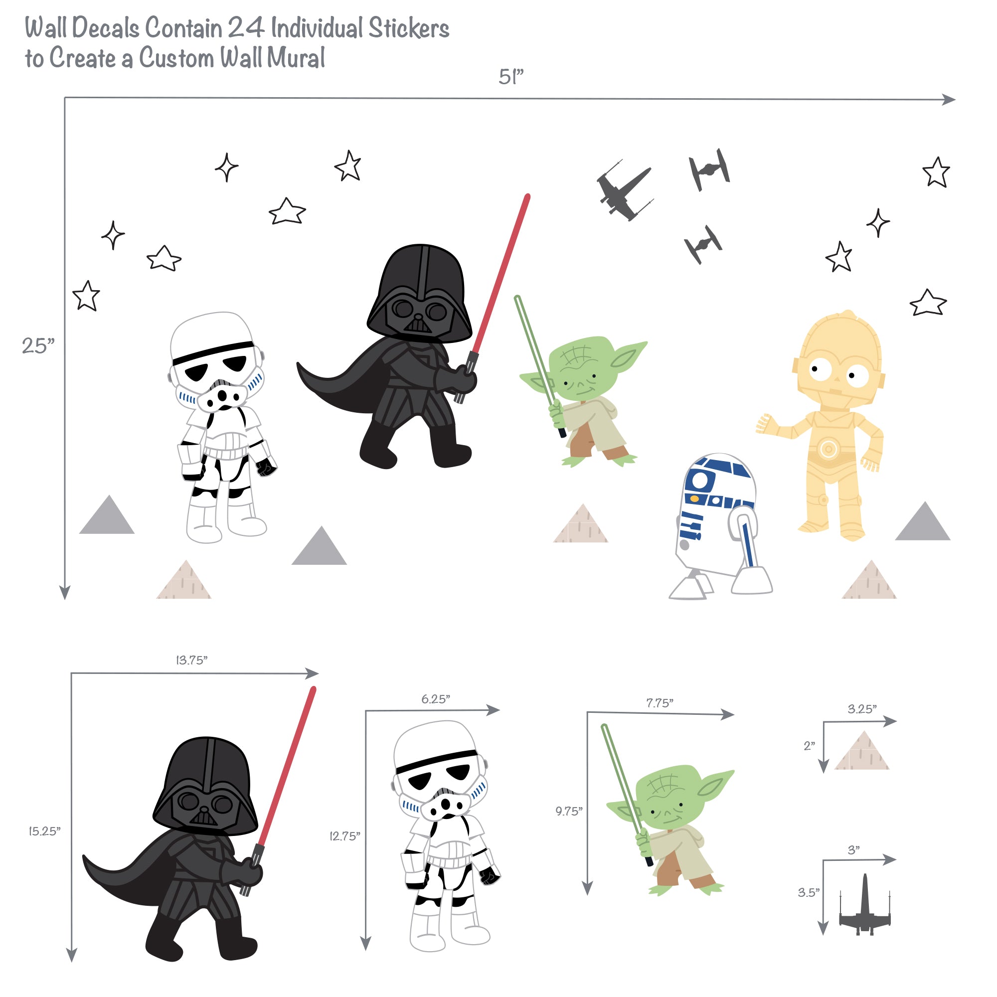 Star Wars Classic Wall Decals - Yoda, Darth Vader, R2-D2, C-3PO – Lambs ...
