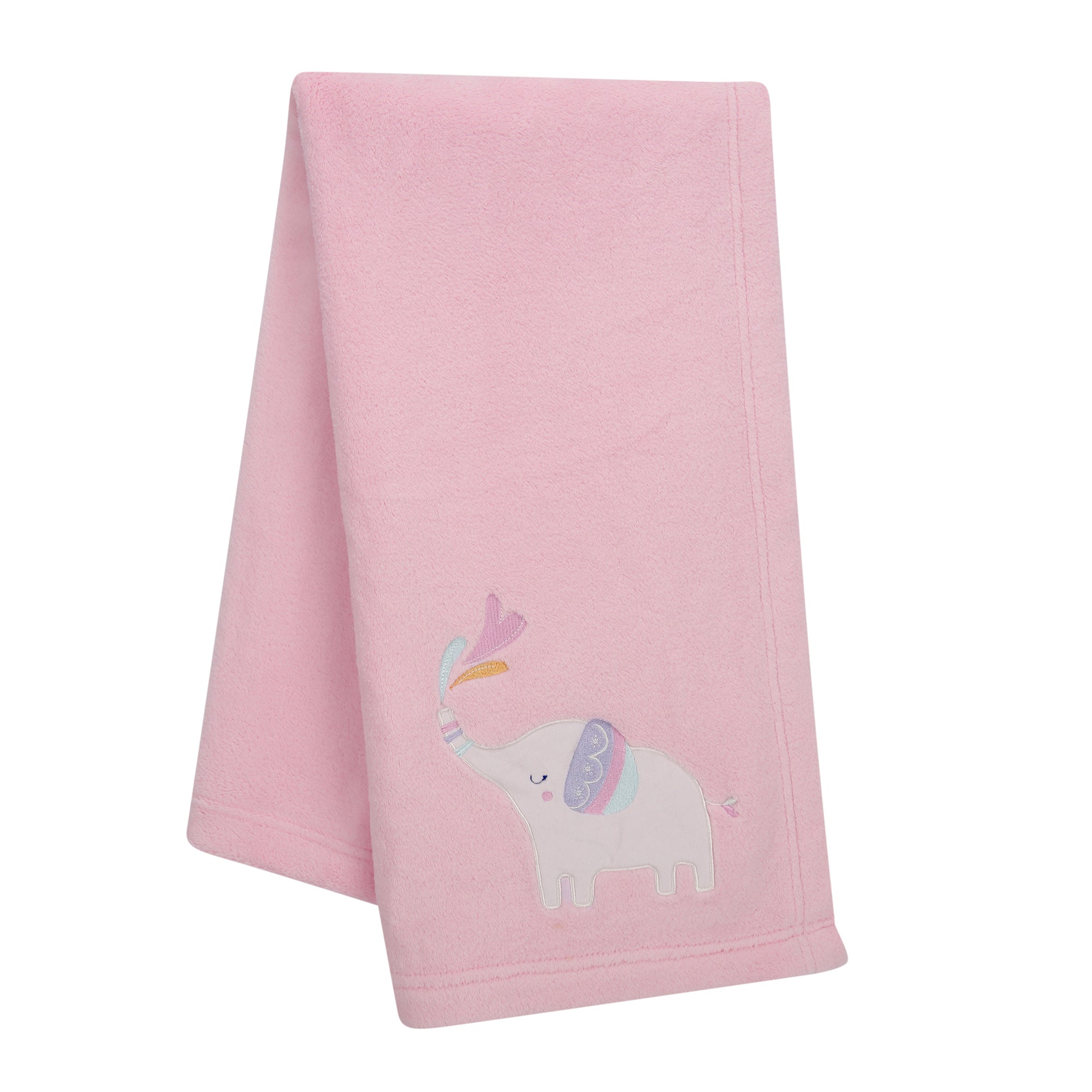 Elephant Dreams Appliqued Soft Fleece Baby Blanket Pink Lambs Ivy