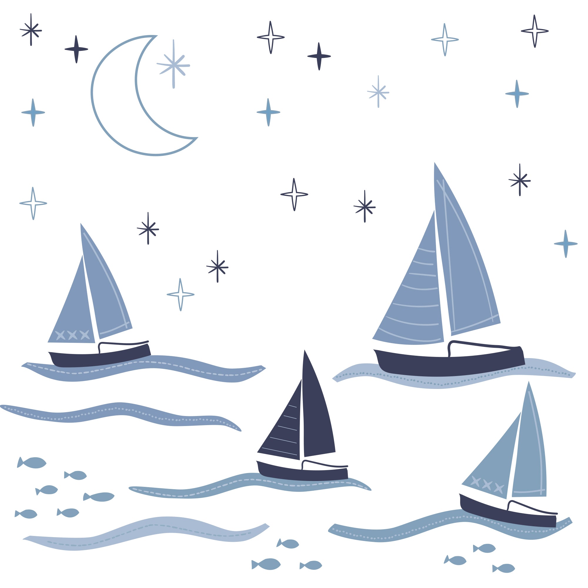 Little Skipper Nautical Sailboat, Moon & Stars Wall Decals/Stickers ...