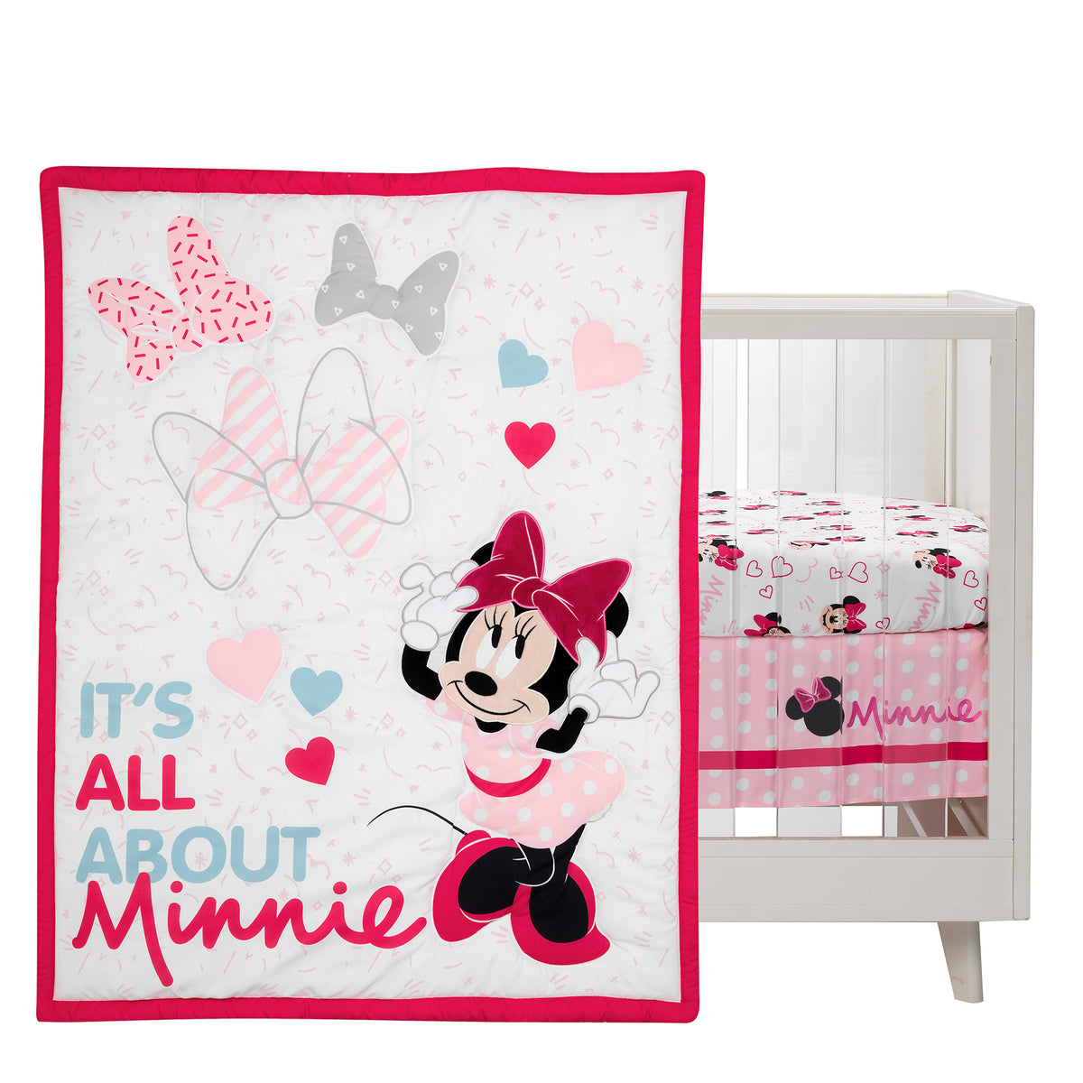 Disney Baby Minnie Mouse Love 3-Piece Pink Nursery Crib Bedding Set ...