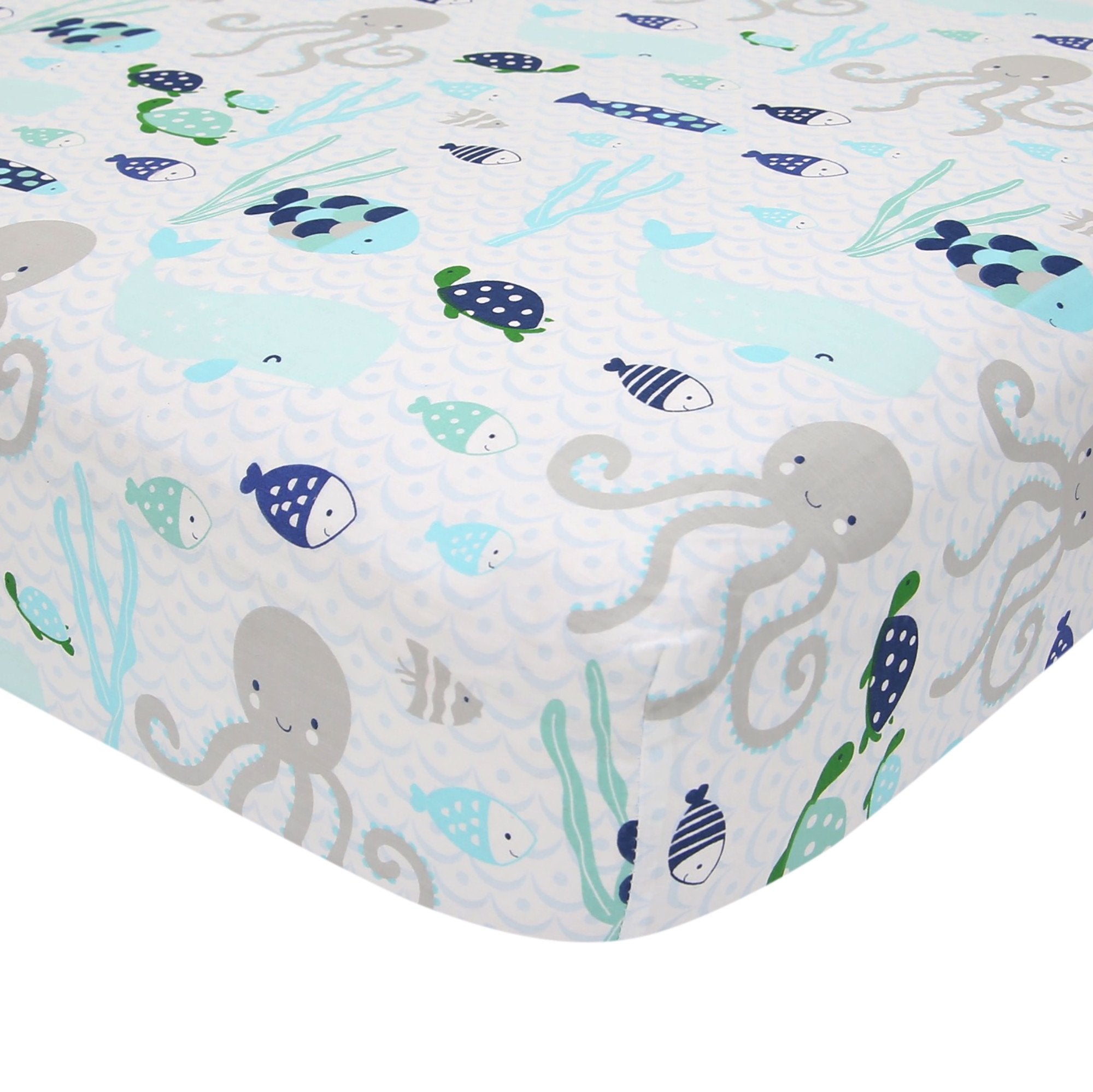 Oceania 100% Cotton Blue/Gray/White Whale with Octopus and Fish ...