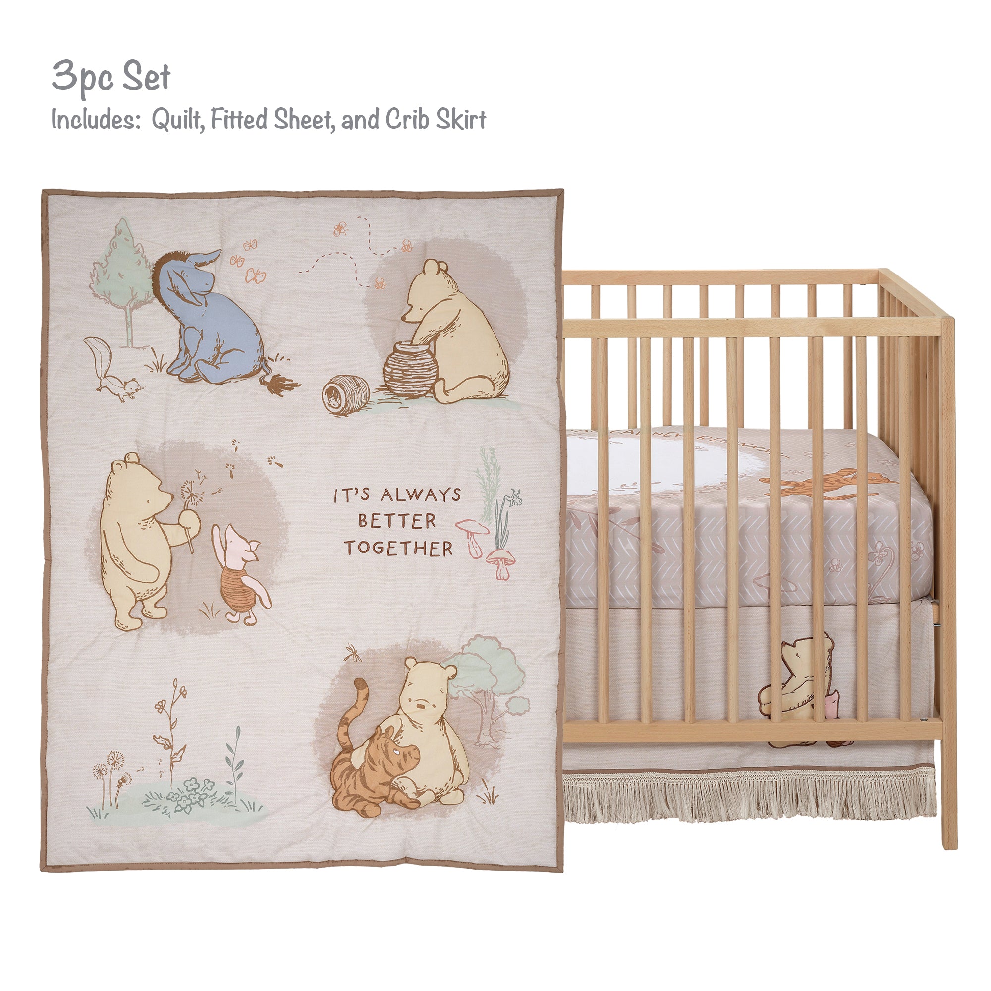 Disney Baby Pooh Bear & Pals Cotton 3Piece Nursery Crib Bedding Set ...