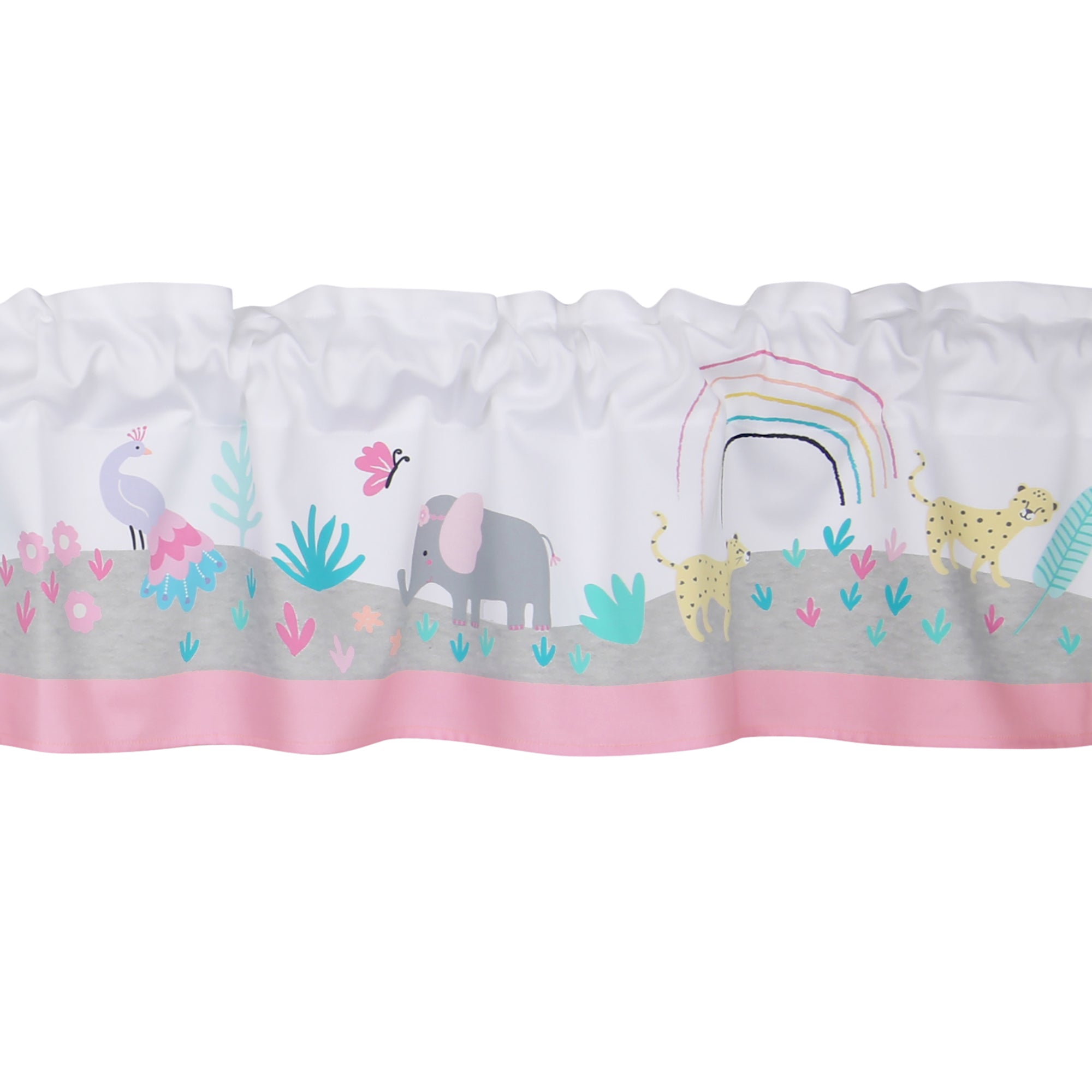 Rainbow Jungle Elephant/Leopard Window Valance - Pink/Gray – Lambs & Ivy