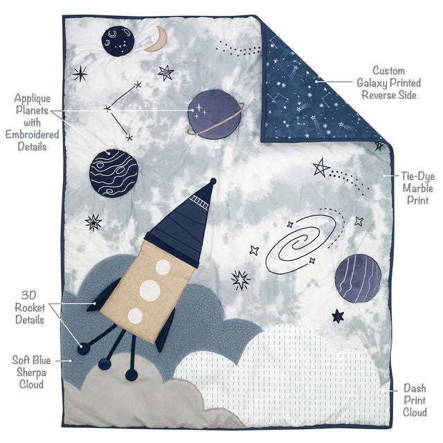 Sky Rocket 5-Piece Blue Galaxy/Space Nursery Baby Crib Bedding Set ...
