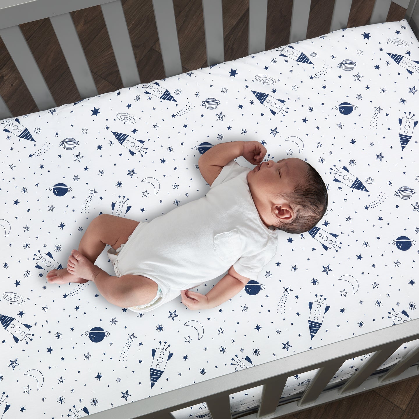 Sky Rocket 5-Piece Blue Galaxy/Space Nursery Baby Crib Bedding Set ...