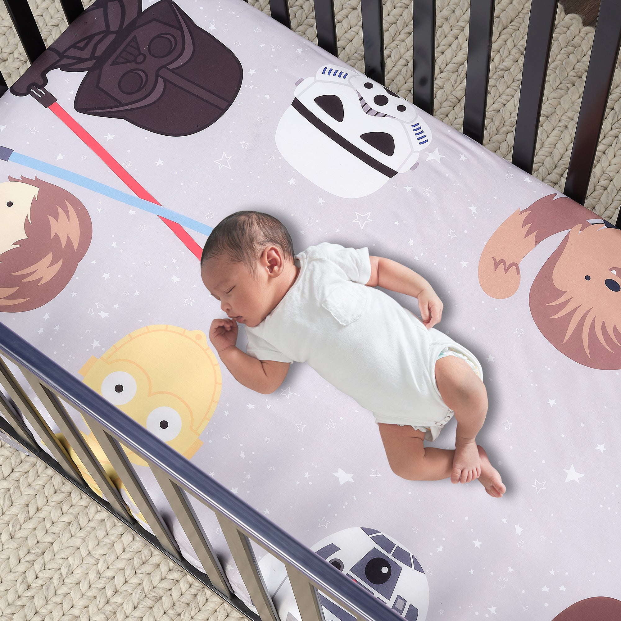 Star Wars Galaxy Cotton Fitted Crib Sheet - Yoda/Darth Vader/R2D2 ...