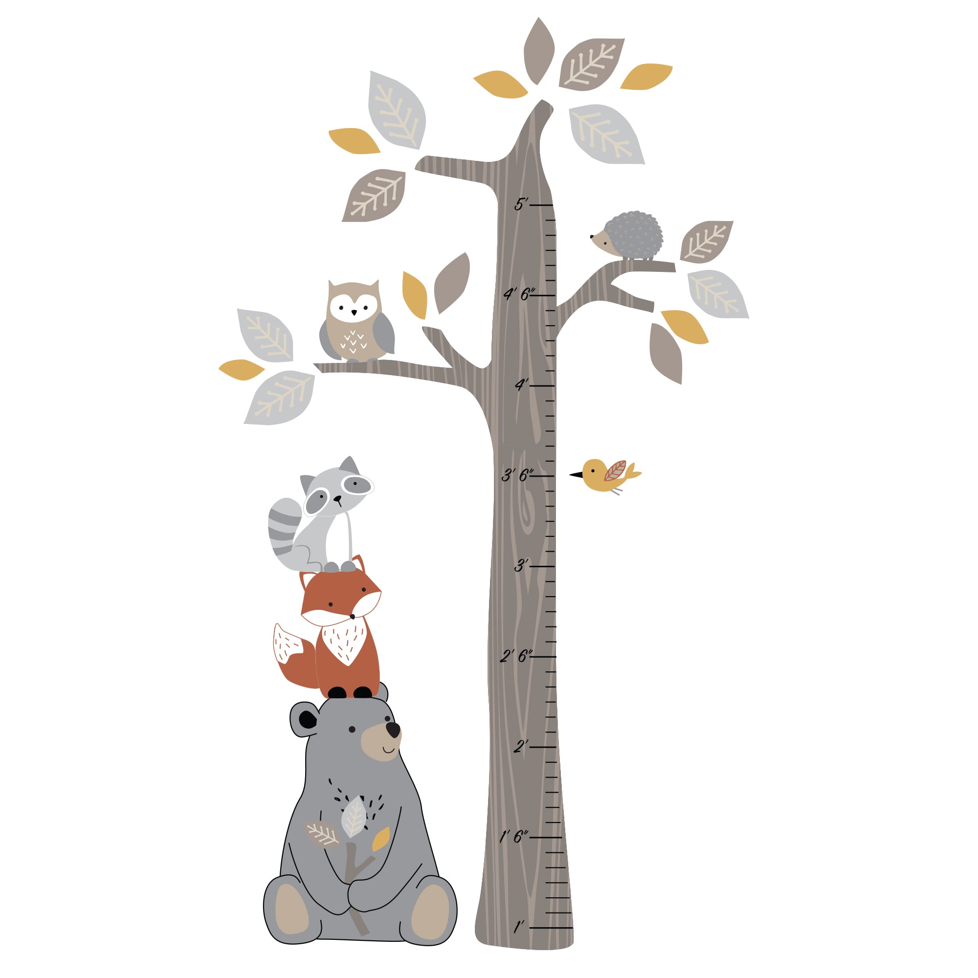 Woodland Forest Tree with Animals Kids Growth Chart Wall Decals – Lambs ...